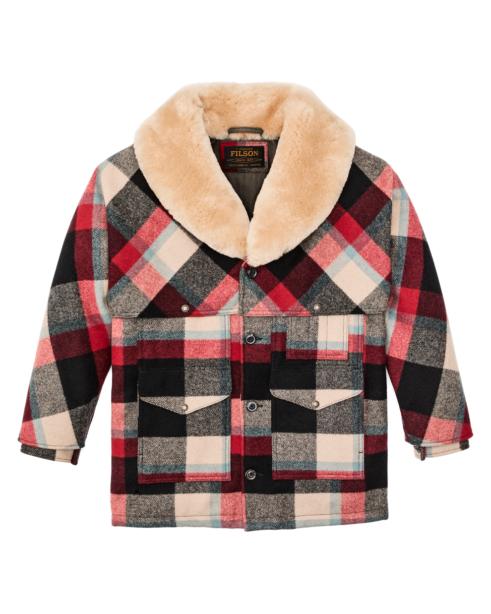 Lined Mackinaw Wool Packer Coat - Red / Cream / Blue Plaid | Filson