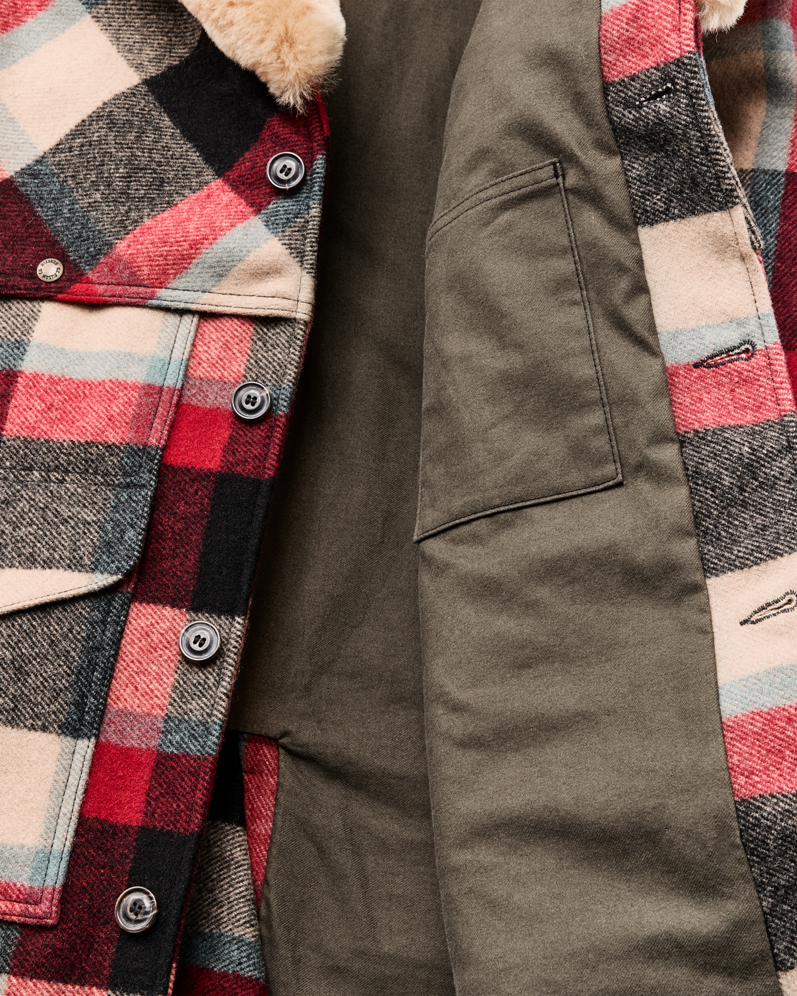 Lined Mackinaw Wool Packer Coat - Red / Cream / Blue Plaid | Filson