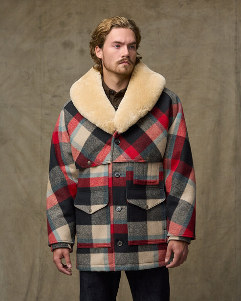 Lined Mackinaw Wool Packer Coat - Red / Cream / Blue Plaid | Filson