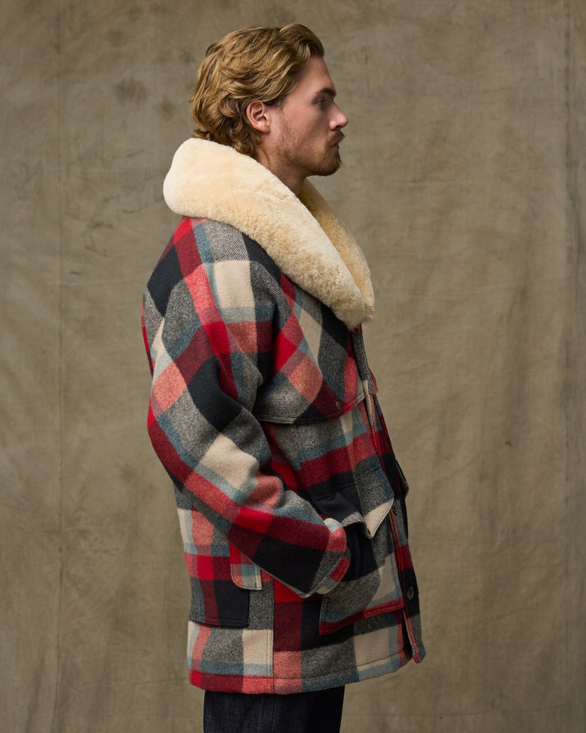 Lined Mackinaw Wool Packer Coat - Red / Cream / Blue Plaid | Filson